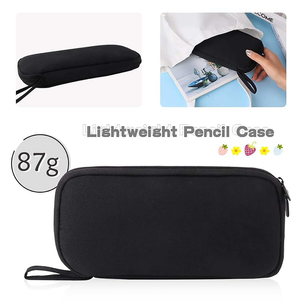 Oyachic Compact Pencil Case,Slim Pencil Pouch,Portable Stationery Pen Bag,Black