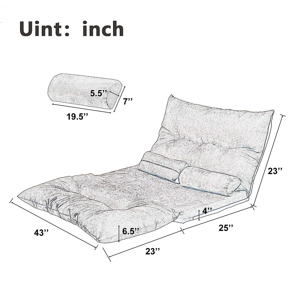 Harper & Bright Designs Lazy Sofa Adjustable Folding Futon Sofa Video Gaming Sofa with Two Pillows