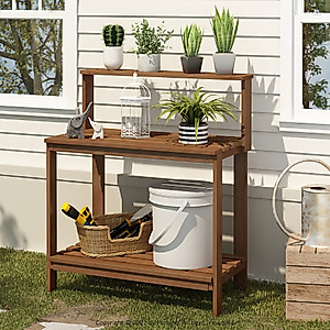 Furinno Tioman Outdoor Hardwood Potting Bench and Backless Bench