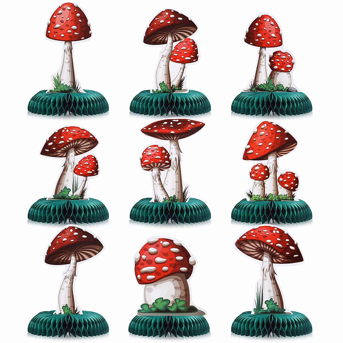 Hanaive 9 Pieces Mushroom Party Decorations Mushroom Honeycomb Centerpieces Table Topper Mushroom Party Supplies Wonderland Party Decor for Baby Shower Birthday Christmas Home Decor