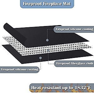 Svepndic 46 x 26 Fireplace Hearth Mats Fire Resistant Half Round Fireproof Fireplace Mat Black Fire Retardant Pad Fireplace, Protect Floors Patio from Sparks Embers