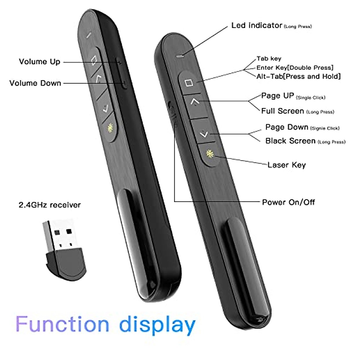 QUI Presentation Clicker, Hyperlink Volume Control Wireless Presenter,PPT PowerPoint Clicker, RF 2.4GHz USB Presentation Remote Control PowerPoint Presentation Clicker for Keynote/PPT/Mac/PC