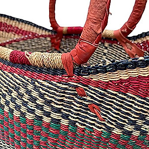 Deluxe Colorful African Shopping Basket - Large 18" U-shape - by market women in Bolgatanga, Ghana with Africa Heartwood Project - GBLSC (Flat-packed)