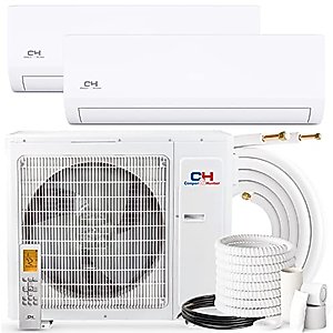 Cooper & Hunter Dual Zone 9,000 + 12,000 BTU Ductless Mini Split AC/Heating System, Pre-Charged, Heat Pump, 21.3 SEER Including 25FT Copper Line Set And Communication Wires