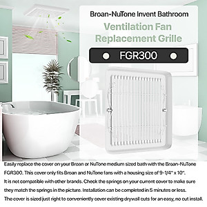 ﻿FGR300 Bathroom Plastic Grille Cover for Broan-NuTone FGR300S，Replacement Roomside Series Bathroom Ventilation Fan parts—Cover Dimensions of 11-1/2” x 12”x 1" & Housing size of 9-1/4" x 10" (1 Pack)