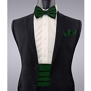 Alizeal Mens Prom Bow Tie, Handkerchief and Cummerbund Set (Solid Dark Green)