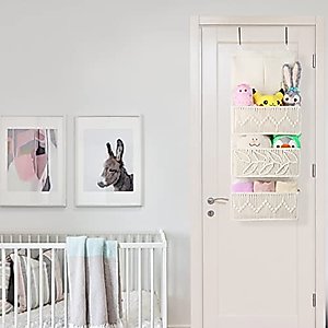 Zeesa Boho Over The Door Organizer, Hanging Storage with Large Pockets for Nursery, Pantry, Bathroom, Bedroom