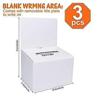 GRAWUN suggestion boxes with slot,raffle ticket boxs,raffle donations boxs, suggestion boxes with removable header，for Collecting Card Tickets And Voting Contest (3 Pack，White)