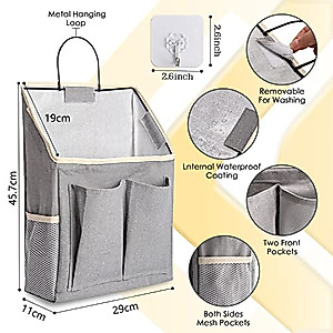 FJZZ Wall Hanging Storage Bag with Pockets, Upgrade Large Multifunctional Linen Cotton Wall Mounted Sundries Organizer for Hanging in Entryway, Dormitory, Bedroom, Bathroom- Sticky Hook Included