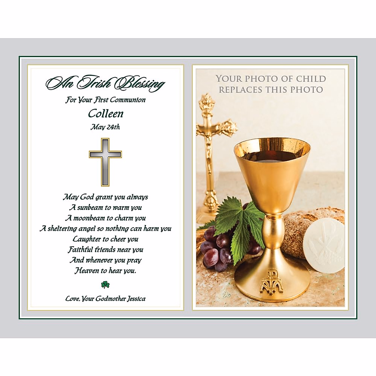 Poetry Gifts First Communion for Girl or Boy, Irish Blessing 8x10 Inch Print Personalized with Name and Photo You Add