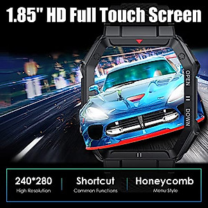 Military Smart Watch for Men with Call (Answer/Make) Outdoor Tactical Sports Watch Rugged 1.85" HD Big Screen Fitness Tracker Heart Rate Sleep Monitor Smartwatch Compatible with Android iPhone Samsung
