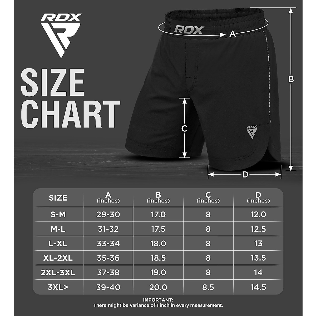 RDX MMA Shorts for Training & Kickboxing – Fighting Shorts for Martial Arts, Cage Fight, Muay Thai, BJJ, Boxing, Grappling Black