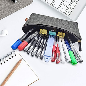 RIANCY Stationery Pencil Case Pouch Stylish Simple Small Pencil Bag Durable Compact Zipper for Office Art Cosmetics Storage Supplies (Black)