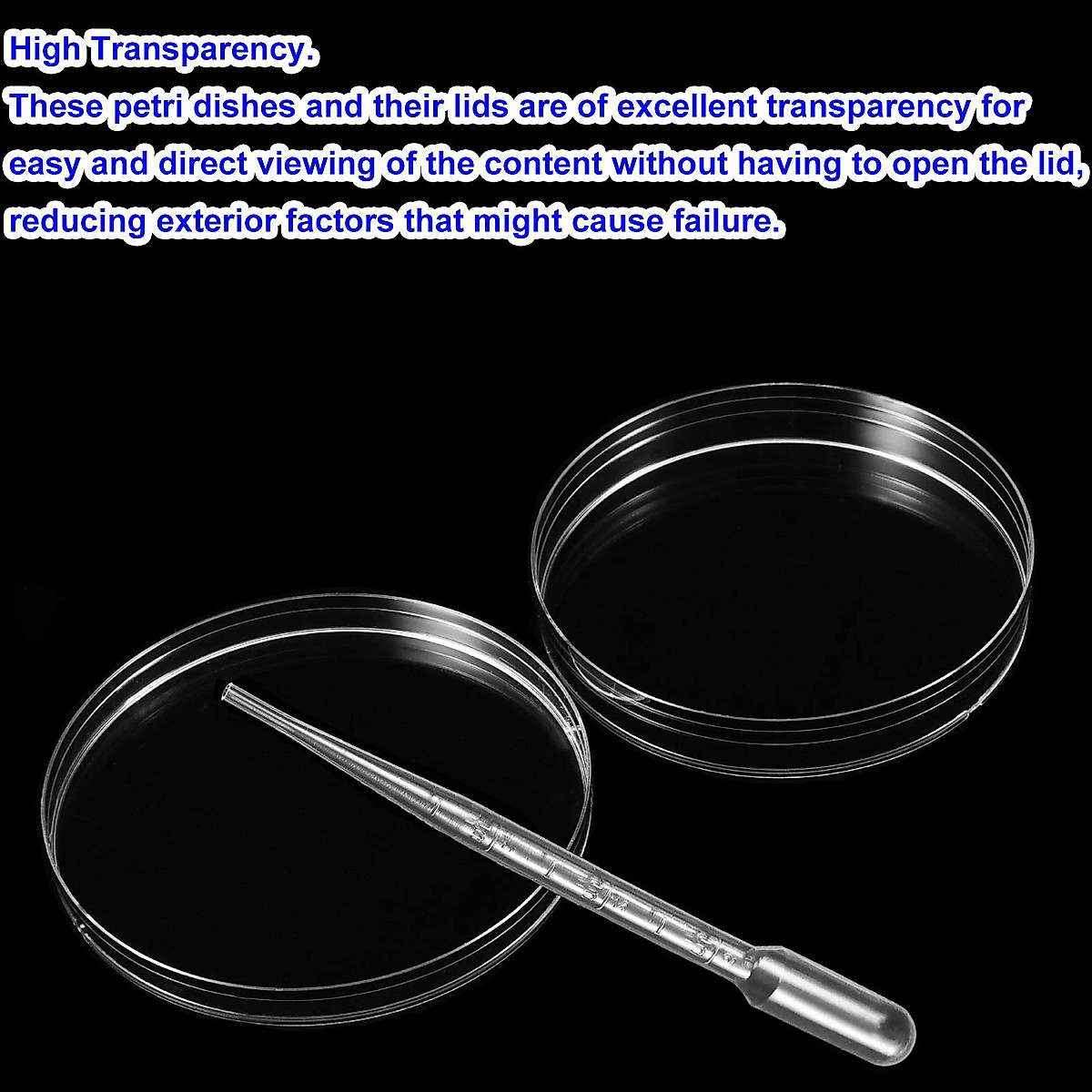 KOHAND 50 Pack Petri Dishes with Lids, 90 x 15 mm Plastic Lab Petri Dishes Agar Plates Diameter by with 100 PCs Plastic Transfer Pipettes (3ML), Science Experiment Kit for School Lab Projects