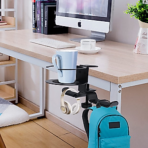 Headphone Stand with Cup Holder/2 Hidden Headset Hooks for All Headsets, 360° Adjustable & Rotating Desk Organizers for Bag/Cup/Coat/Headphone/Canned Beer/Umbrella/Data Cable/Drinks/Gloves -ZELPEAK