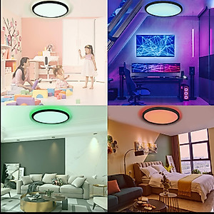 Marfete Flush Mount LED Ceiling Light Dimmable with Remote Control, 15.3 Inch 35W RGB Frontlight Close to Ceiling Light Fixture 3000-6500K, Modern Ultra-Thin Round Ceiling Lamp, for Bedroom