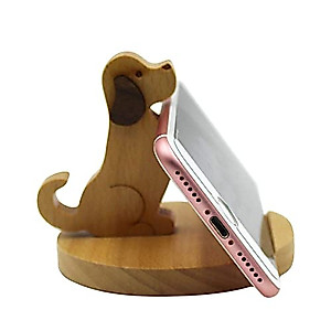Amamcy Cute Dog Cellphone Holder Stand Wooden Smartphone Desk Holder for All Mobile Phones Animal Phone Stand Desk Ornament