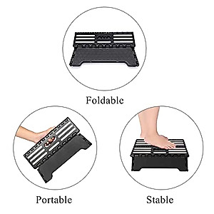 5 inch Portable Folding Step Stool(Black),Opens Easy in Indoor and Outdoor Universal,Durable Plastic Material Supports 300 lbs,Folding Ladder Storage for Kitchen,Toilet,Bathroom, Bedroom,Camping ect