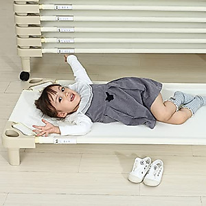 KRAND Kids Stackable Daycare Cot Rest Mat with Easy Lift Corners for Toddler Naptime at Preschool Classroom,Standard 22" W x 52" L (Ivory/Pack of 5, Wheels Included)