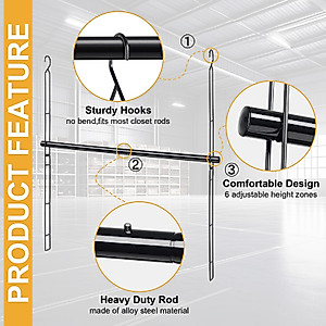 Hanging Closet Rod 48in, 6 Height Adjustable Heavy Duty Closet Rod, Black