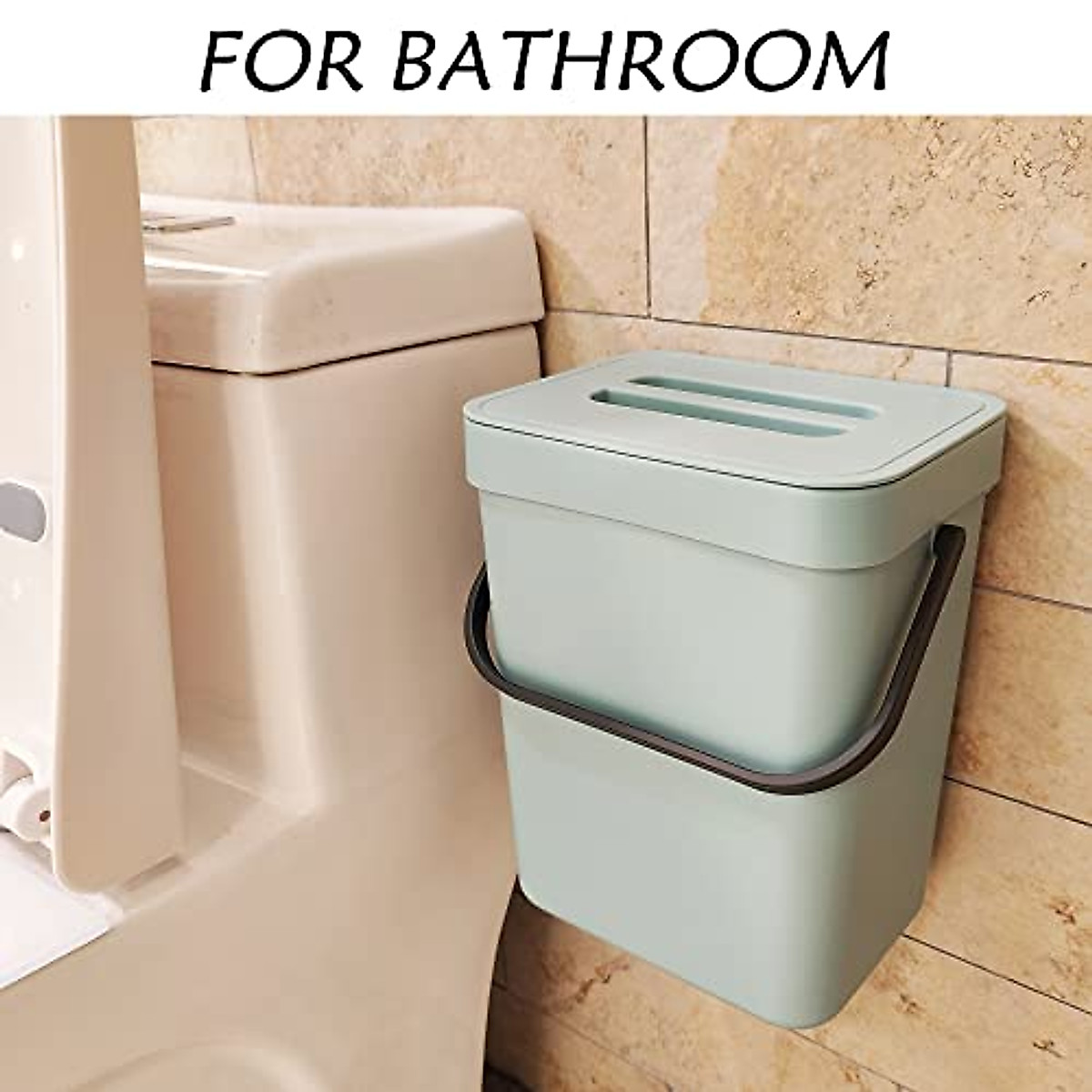 StoneSpace Compost Bin Indoor Kitchen Sealed, Mountable Compost Bucket, Hanging Food Waste Bin for Kitchen,1.3 Gallon/ 5L Blue