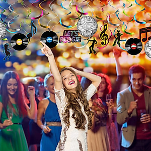 30 Pieces Disco Party Decorations 70's Themed Party Banner Music Record Decorations Disco Foil Swirl Ball Hanging Decor for 1970s Disco Fever Hippie Birthday Party Favors Supplies