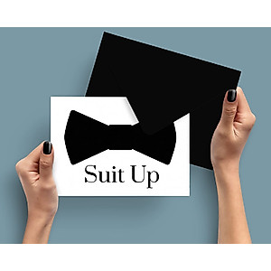 Suit Up Cards with Black Envelopes, Wedding Proposal Invites for Groomsmen, Best Man Ushers, Bridal Party, Multi-Use Set Formal Events, 8 Pack