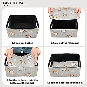 Doterii Cute Cartoon Shiba Inu Dog Felt Storage Baskets 2 Pcs Storage Bin Small Foldable Organizer Bins for Office Closet