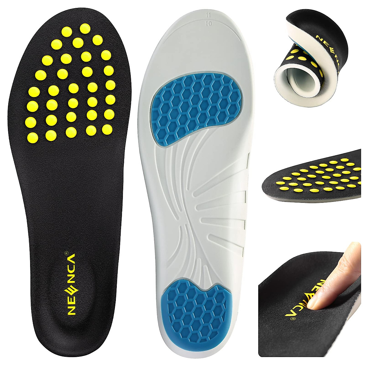NEENCA Professional Shoe Insoles, Comfort Memory Foam Shoe Inserts, Medical Heel Cushioning with Shock Absorption for Plantar Fasciitis, Arch/Foot/Heel Pain Relief, Workout, Sports, Daily Use