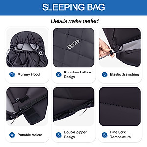 QEZER Down Sleeping Bag for Adults, Teens, 40-60℉ 600 Fill Power Duck Down Ultralight Sleeping Bag Backpacking Sleeping Bag with Compression Sack