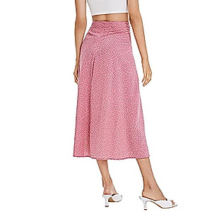 SheIn Women's Polka Dot A-Line Button Side Split Midi Knee Length Skirt Watermelon Pink Large