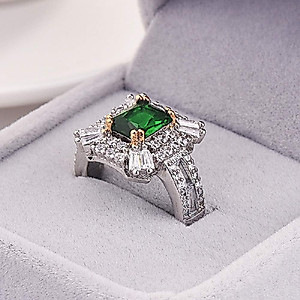 CHWLNJN Luxury Jewelry 925 Sterling Silver Emerald Ring Shiny Complete CZ Diamond Ring Cubic Exquisite Cut CZ Diamond Female Ring Anniversary Eternal Engagement Wedding Ring (7)