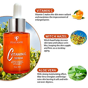 Peauamie Vitamin C Serum for Face Anti Aging with 2% Hyaluronic Acid and 1% Retinol Ferulic Acid,Moisturizer for Fine Lines and Wrinkles 1 fl oz
