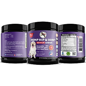 WIZARDPET Mobility Hemp Oil Hip & Joint Supplement for Senior Dogs - Chondroitin Glucosamine MSM Turmeric Green Lipped Mussel - Extra Strength Formula for Arthritis Pain Relief & Mobility | 90 Chews