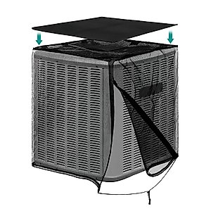 Air Conditioner Cover, 28" x 28" x 32" Mesh Breathable AC Unit Cover with Detachable Waterproof Top, All Season Protection, Air Conditioner Defender Cover for Outside Cottonwood, Leaves