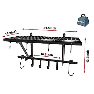 lesolar Garage Wall Shelves 2 Pack 14.2"x31.5" Garage Shelving Wall Mount for Storage Rack Garage Wall Organizer Floating Shelves Includes 4 Bike and 16 Tool Hooks 500lbs Capacity