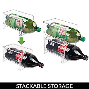 mDesign Large Stackable Kitchen Bin Storage Organizer Rack for Pop/Soda Bottles for Refrigerator, Pantry, Countertops and Cabinets - Holds 2-Liter Bottles - 2 Pack - Clear