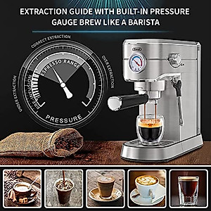 Gevi 20 Bar Compact Professional Espresso Coffee Machine with Milk Frother/Steam Wand for Espresso, Latte and Cappuccino, Stainless Steel, 35 Oz Removable Water Tank (Machine)