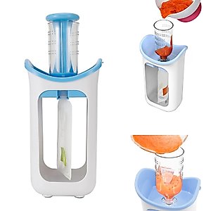 Fruit Puree Squeezer with 10 Squeeze Pouches DIY Squeeze Station for food(blue)