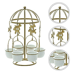 Happyyami 1 Set Carousel Flower Pot Carousel Pot Carousel Planter Mini Cactus Pot Ceramic Flower Carousel Plant Stand Ceramic Planter with Stand Coat Hanger Wrought Iron Office Succulents