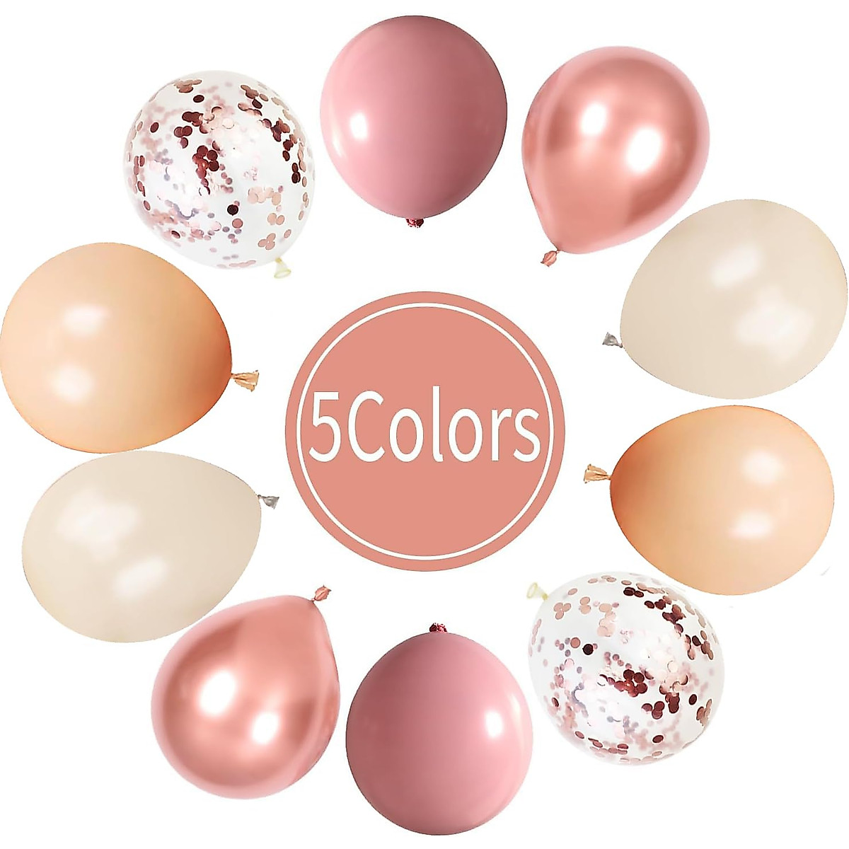 Blush Dusty Pink Balloons, 60Pcs Retro Pink Rose Gold Balloon, 12Inch Metallic Confetti Rose Gold Cream Nude Balloon for Girls Birthday Bridal Baby Shower Wedding Boho Party Decoration