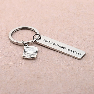 WSNANG Programmer Gift Keep Calm And Code On Keychain Coding Jewelry IT Gift for Software Engineer Student (Code Keychain)