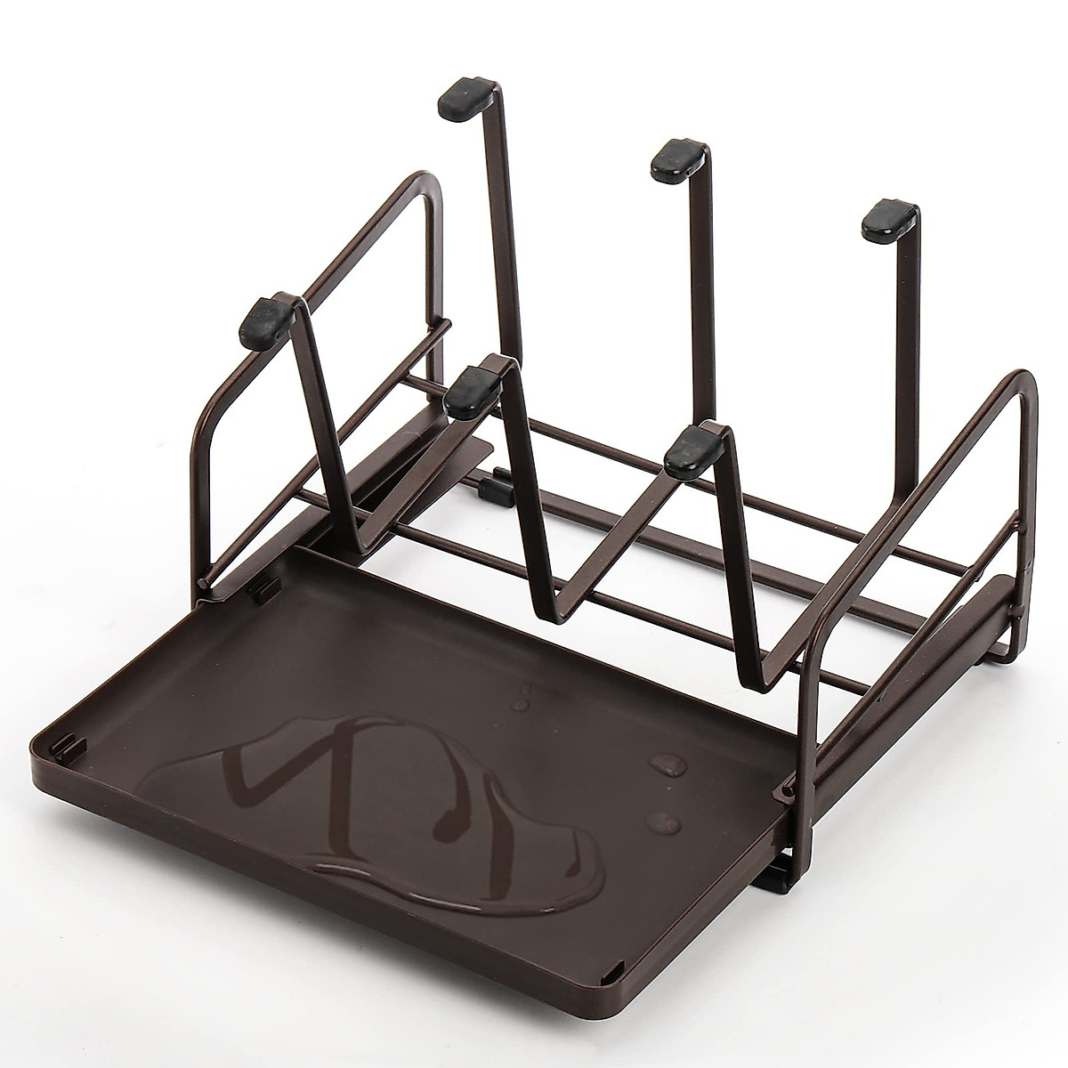 Lyellfe 2 Pack Cup Drying Rack, Glass Bottle Holder with Drain Tray, Silicone Protective Hooks, Carbon Steel Non Slip Cup Mug Organizer Tree for Glass, Coffee Mug, Countertop, Brown