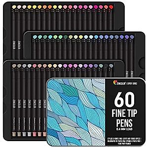 60 Fine Tip Pens, Colored Fine Tip Markers - 60 Unique, 0.4 mm, Fine Point Pens for Diaries, Adult Coloring Books - Felt Tip Pens, Art Supplies Colored Pens for Drawings, Journaling