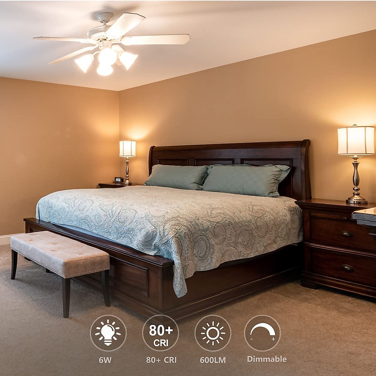 Austin Coast LED Fairy Light Bulb，G95 E26 Warm White Edison Screw Night Lights,Flash Starry Decorative Copper Wire String Lights for Bedroom Living Room Festival Christmas, Non-dimmable, 4 Pack