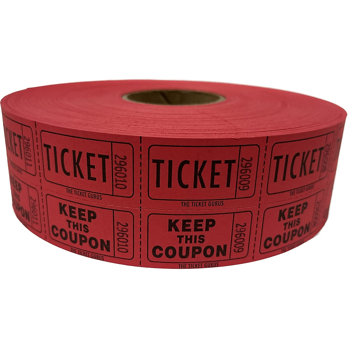 Ticket Guru-Raffle Tickets - (4 Rolls of 2000 Double Tickets) 8,000 Total 50/50 Raffle Tickets (Choose Color Combo Below) (Red/Blue/White/Orange)