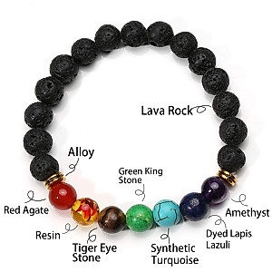 Eigso 7 Pcs Chakra Beaded Stone Bracelets for Women Men Unisex Buddhist Obistian Lava Rock Meditation Wristbands for Woman Man