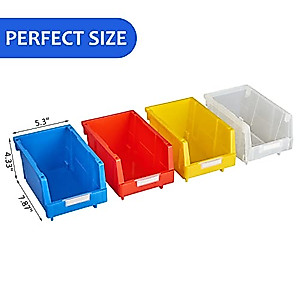 AERCANA Plastic Stackable Storage Bins Garage storage bins Clear Storage Bin With Labels(Clear,7-4/5"X 5-1/3"X 4-1/3")
