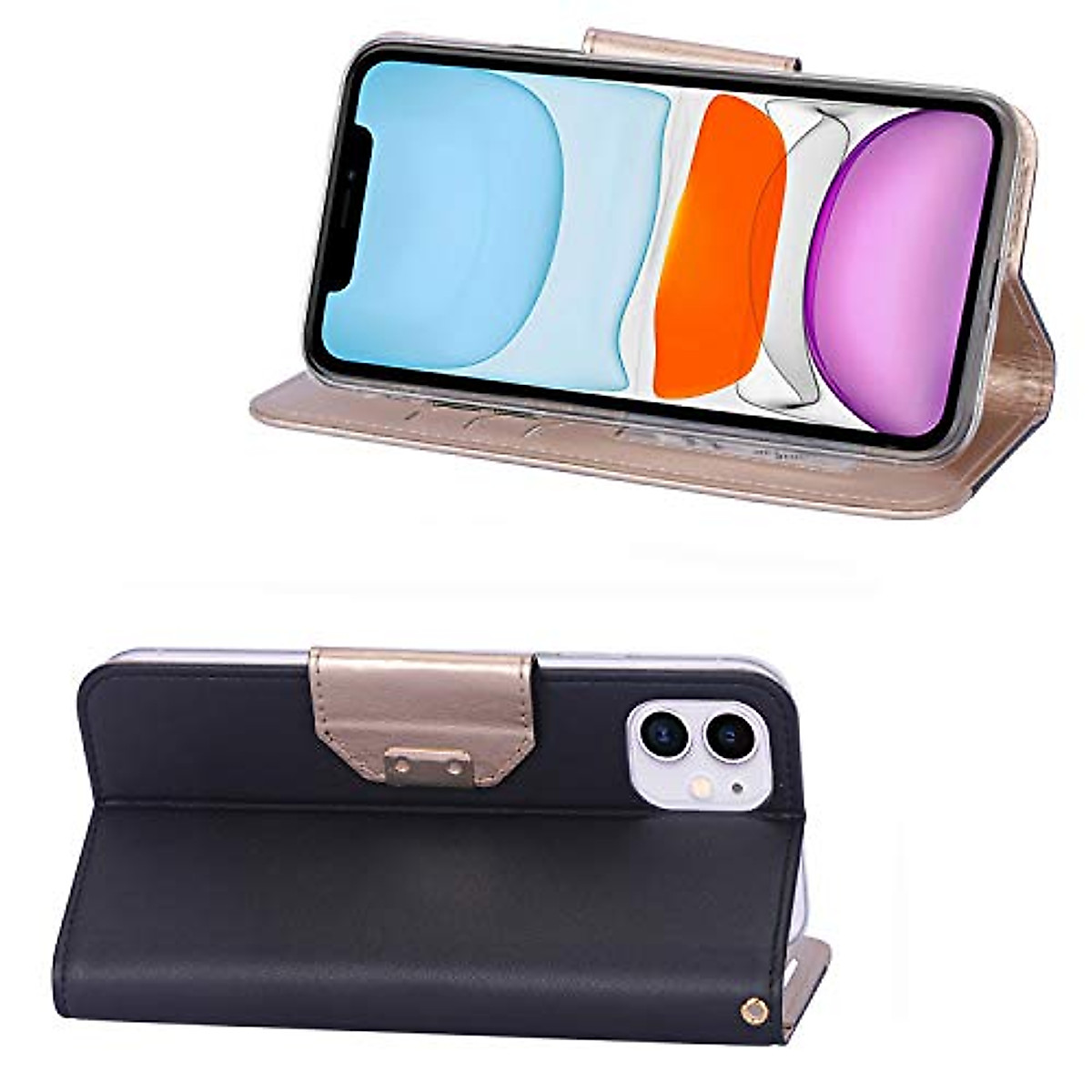 ProCase iPhone 11 Wallet Case for Women, Flip Folio Kickstand PU Leather Case with Card Holder Wristlet Hand Strap, Stand Protective Cover for iPhone 11 6.1” 2019 Release -Black
