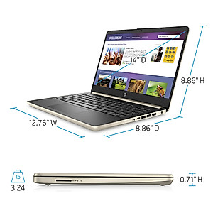 HP 2022 14'' HD Home and Business Laptop PC Intel 10th Gen 2-Core i3-1005G1 32GB DDR4 RAM 1TB M.2 SSD Intel UHD Graphics WiFi AC BT USB-C HDMI RJ45 Webcam Gold Windows 11 Pro w/Accessories